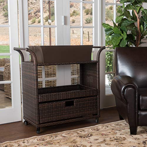 Christopher Knight Home Manka Indoor Wicker Bar Cart, Multibrown, Dimensions: 18.00”D x 40.75”W x 37.50”H