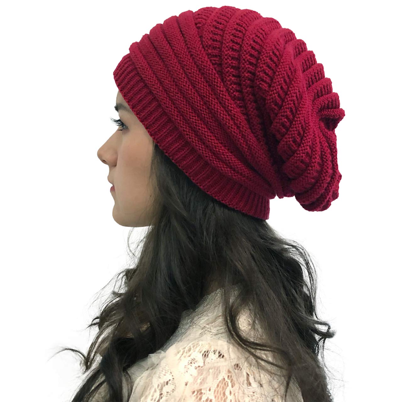 Ayliss Beanie Unisex Winter Cozy Cable Knit Hat for Women/Men (Burgundy)