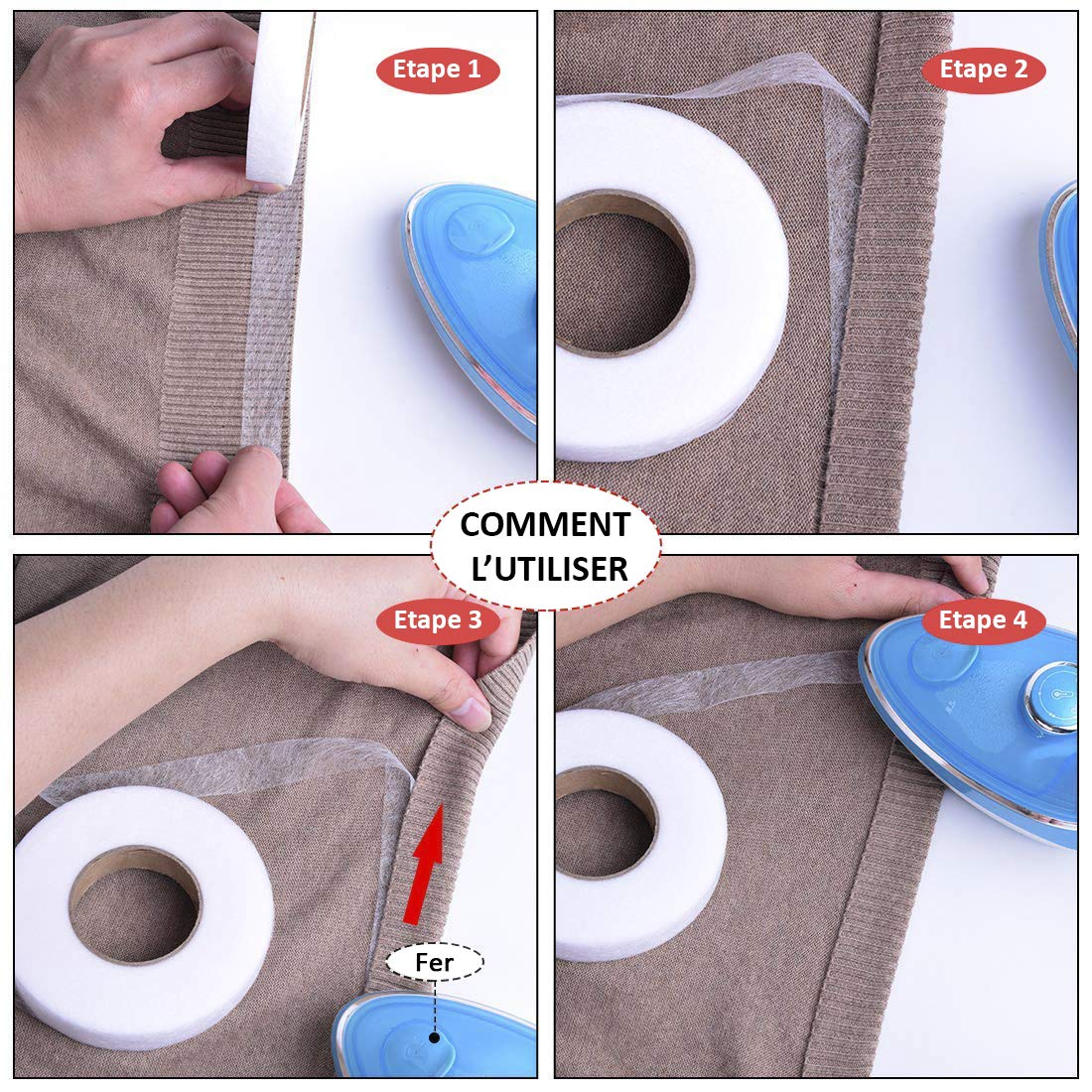 CZ Store✮✮ - Iron-On Fabric Tape |0.79-inch|27 Yard|2-Pack| White Heavy Duty Fusible Adhesive Hemming Strip to Repair Curtains, Clothes, Pants, Pillow Case, Uniform - No Sewing