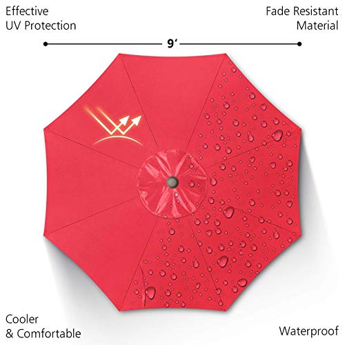 Funsite 9ft Patio Umbrella, UV Protect Pool Umbrella with Heavy Duty Pole, Ventilate Design Outdoor Umbrella with Push Botton Tilt & Crank Ideal for Garden, Lawn, Deck, Backyard&Pool, Red
