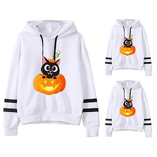 Hoodies for Women, FAPIZI Women Halloween Pumpkin Print Crew Neck Stripe Hooded Sweatshirts Pocket Drawstring Pullover
