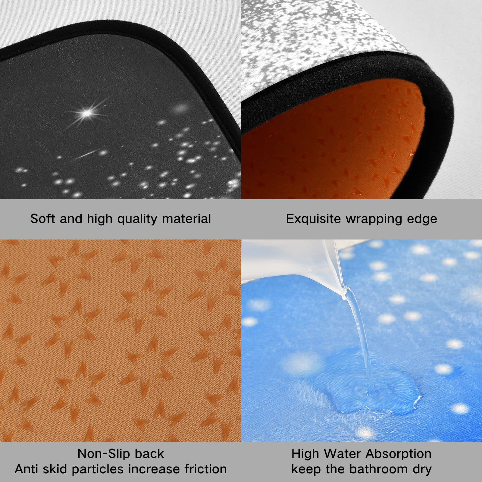 Black Bling Kitchen Rug Mats Shiny Glitter Floor Rugs Washable Non-Slip Carpet Area Comfortable Standing Mat for Bedroom Living Room Door Mat Decor