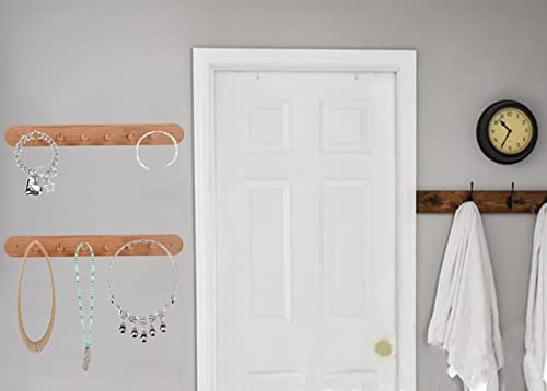 DBlosp 2 Pack Necklace Hangers Rustic Wood Necklaces Holder Jewelry Organizer Hanging with 6 Wood Hooks,Jewelry Hooks for Necklaces, Bracelets, Chains
