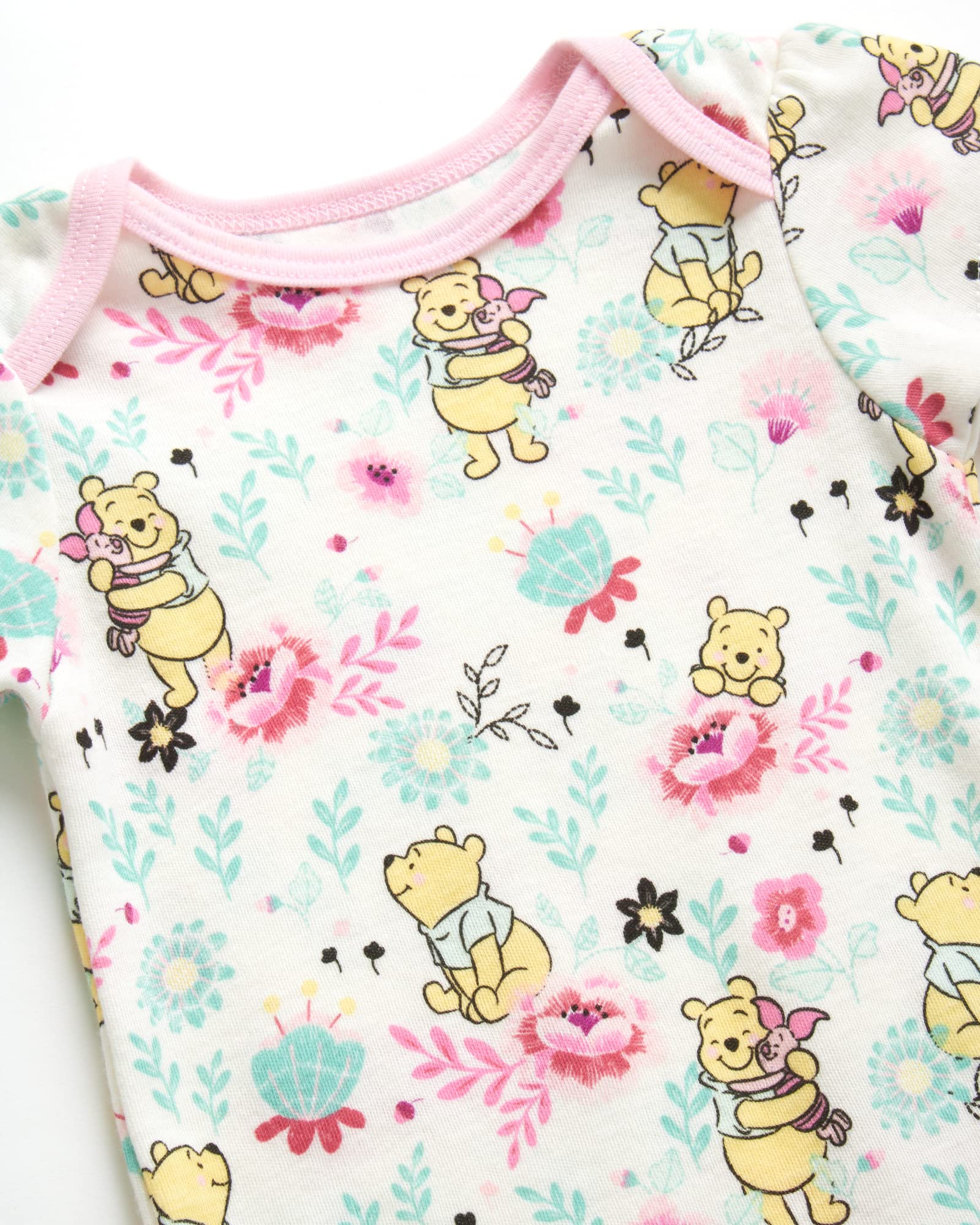 Disney Baby Girls? Minnie Mouse Bodysuit ? 3 Pack Romper: Easy Diaper Change, Size 0-3M, Pooh Bear Pink/Green
