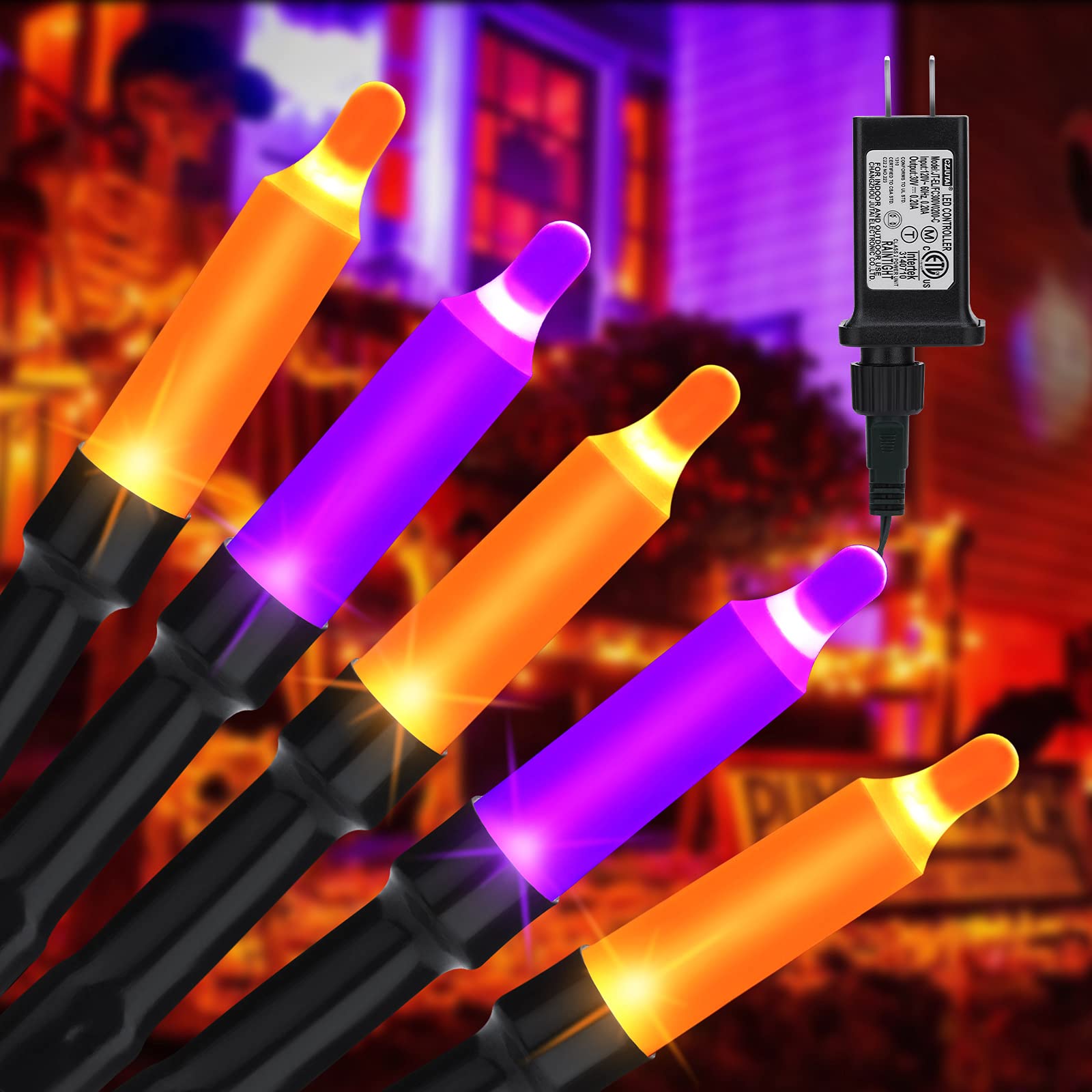 LYHOPE Orange & Purple Halloween Lights, 66ft 200 LED 8 Modes Low Voltage Mini Halloween String Lights, with Timer Connectable Halloween Lights for Home, Graveyard, Carnival, Outdoor, Indoor Decor