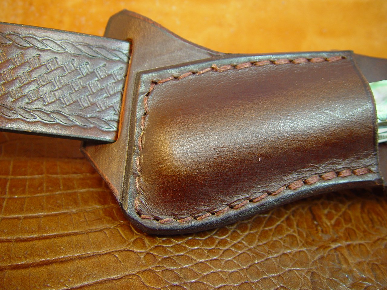 Custom Cross Draw Knife Sheath Trapper Style Folding Knife, 4 1/8" Leather Knife Holder, Dark Brown