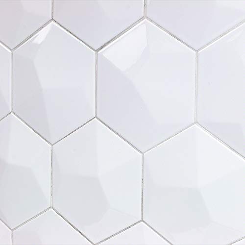 Bethlehem 3D Hexagon White 5.9" x 6.96" Polished Ceramic Wall Tile (1 Box Covers 5.4 sq. ft.)