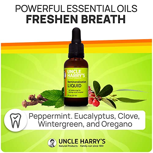 Uncle Harry's Natural & Fluoride-Free Remineralization Liquid for Tooth Enamel - Freshens Breath & Strengthens Teeth (1 oz Glass Dropper)