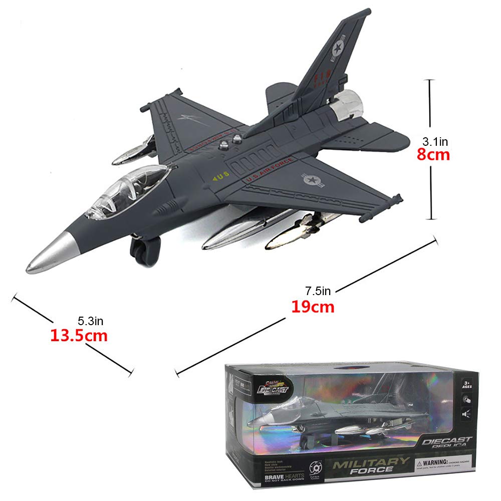 Lynkaye F-16 Fighting Falcon Thunderbirds Toy Army Air Force Military Airplane Model Kit with Fun Lights and Sounds (Grey)