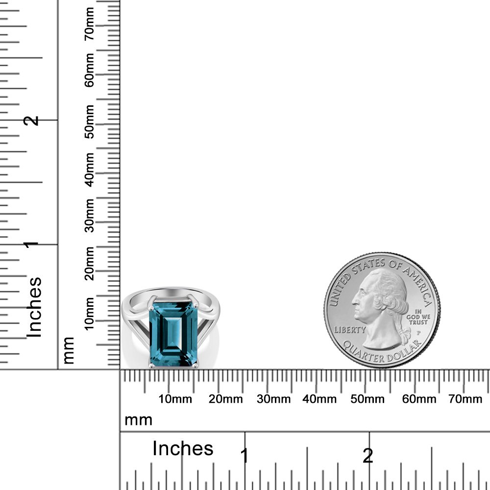 Gem Stone King 14X10MM Emerald Cut Gemstone Birthstone Solitaire Engagement Ring For Women | 925 Sterling Silver | Wedding Anniversary Promise Ring For Women | Available In Size 5, 6, 7, 8, 9