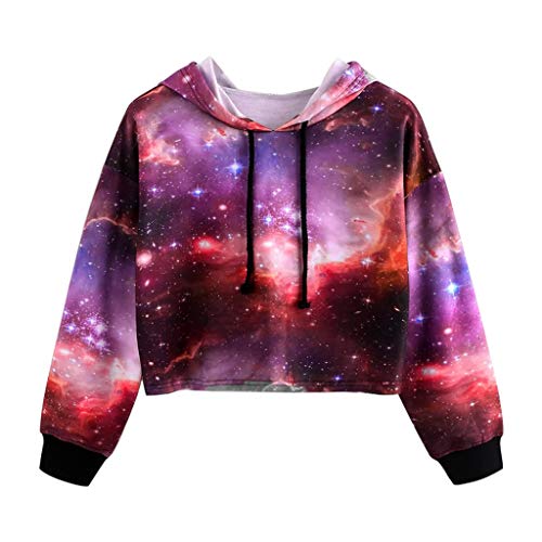 Fineser Women Clothes❤️❤️ Womens Short Hooded Pullovers Sweatshirt Fashion Long Sleeve 3D Starry Sky Printed Hoodie Casual Sweater Blouse Tops Shirt (Purple, L)