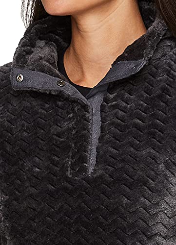 Avalanche Women's Sherpa 1/4 Snap Sweatshirt, Indoor/Outdoor Partial Snap Up Mock Neck Textured Chevron Super Soft Faux Fur Pullover Charcoal M