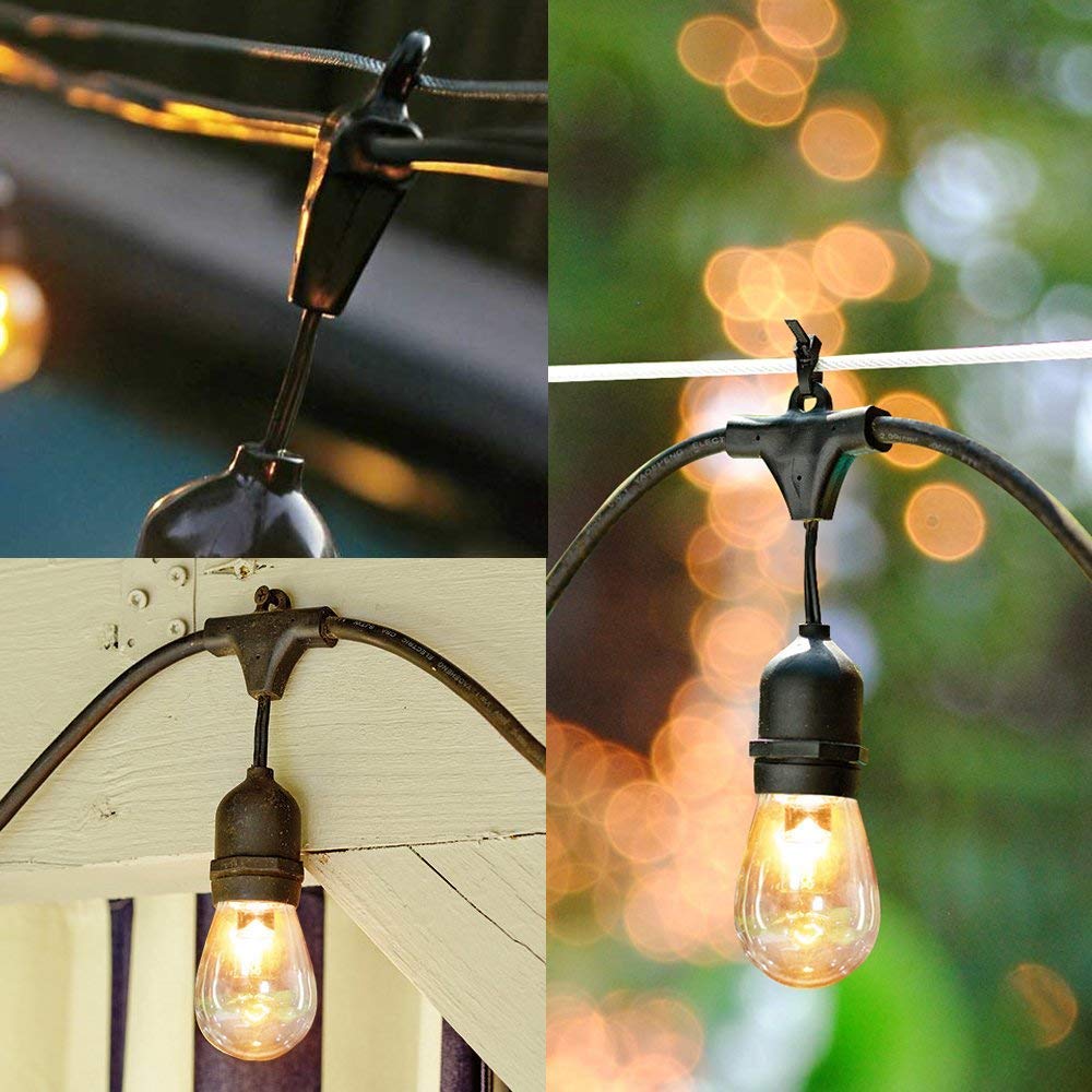 Banord Outdoor String Lights, 2 Pack 48ft Waterproof Patio String Lights, Commercial Dimmable ETL Approved 15 Base Sockets, 18 S14 Bulbs(3 Spares) 2700K WarmWhite for Backyard Porch Garden
