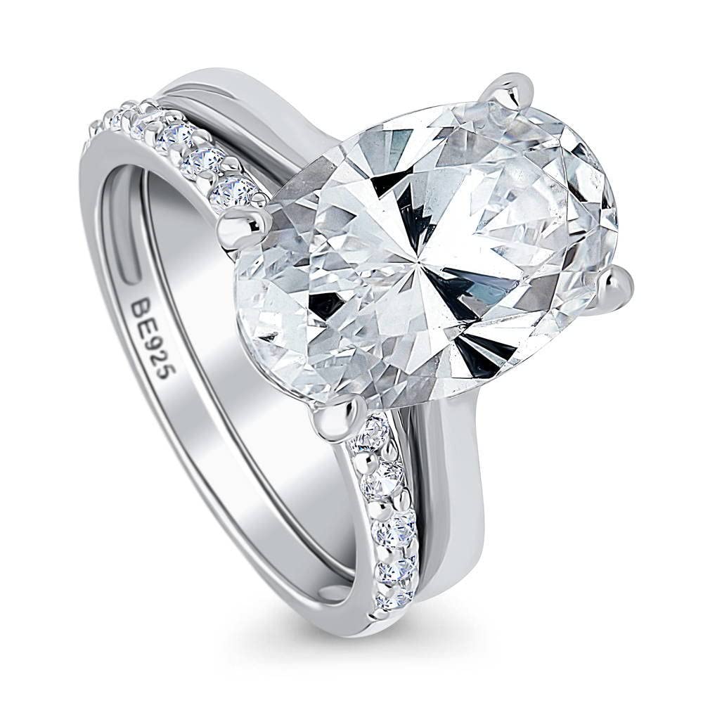 BERRICLE Sterling Silver Solitaire Wedding Engagement Rings 5.5 Carat Oval Cut Cubic Zirconia CZ Ring Set for Women, Rhodium Plated Size 5.5