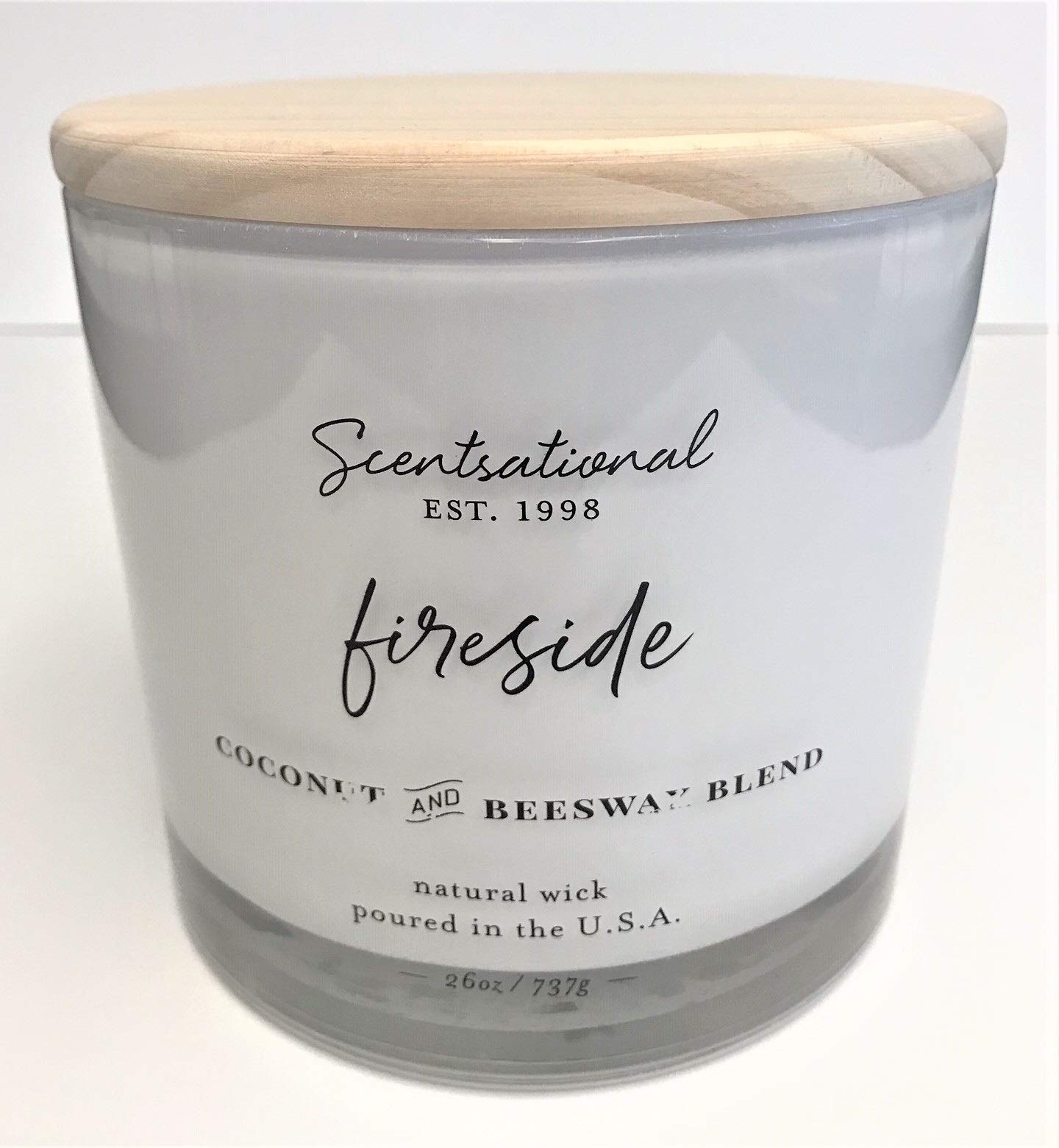 Scentsational Candle Co. Natural Coconut Beeswax Blend Scented Candle Fireside XL Glossy White Jar with Wooden Lid, 26 Oz. White, Black S_FS_C_XL