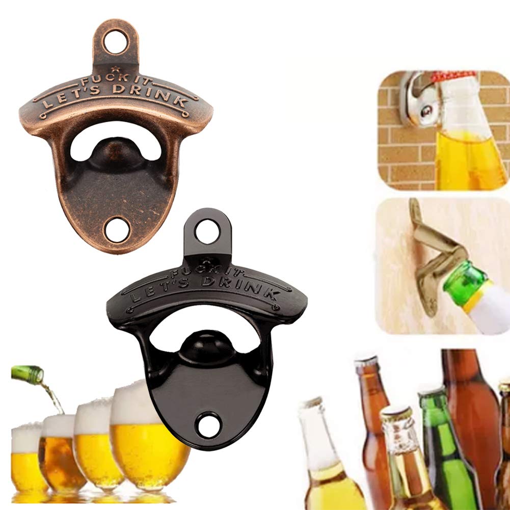 AYRXG 2 Pcs Wall Mounted Bottle Opener Vintage Beer Bottle Opener Suitable for Bars KTV Hotels Homes(Red bronze,Black)