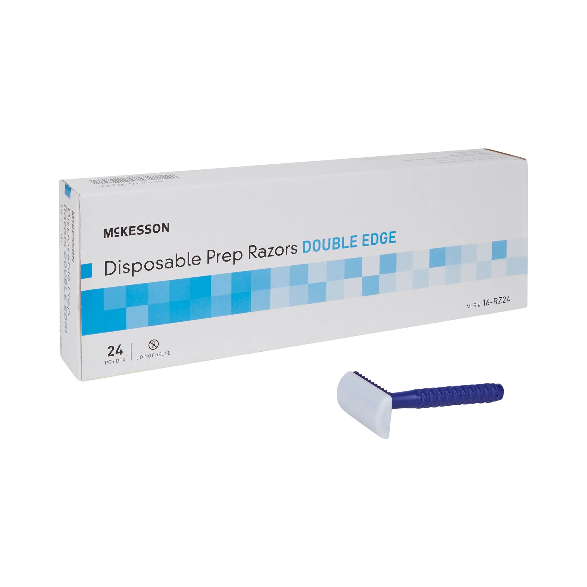 McKesson Disposable Razors [24 Count] Prep Shaving Razor, Single Blade Double Edge, Stainless Steel Blade, For Men and Women, Bulk, Blue