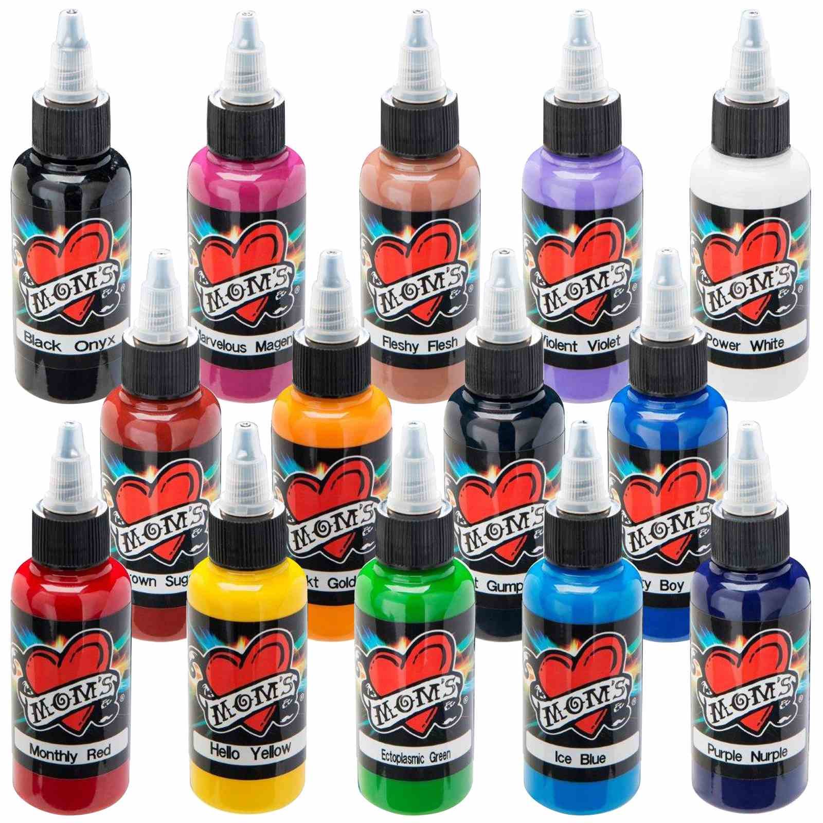 MOM'S Tattoo Ink - 14 Bottle Color Kit #1 - Half Oz.