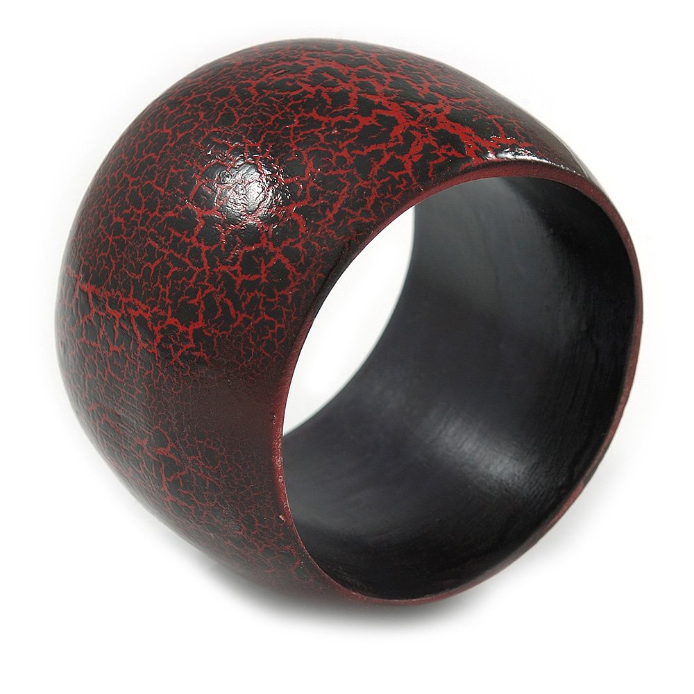 Avalaya Wide Chunky Cracked Effect Wood Bracelet Bangle (Red/Black) - Medium - 20cm L