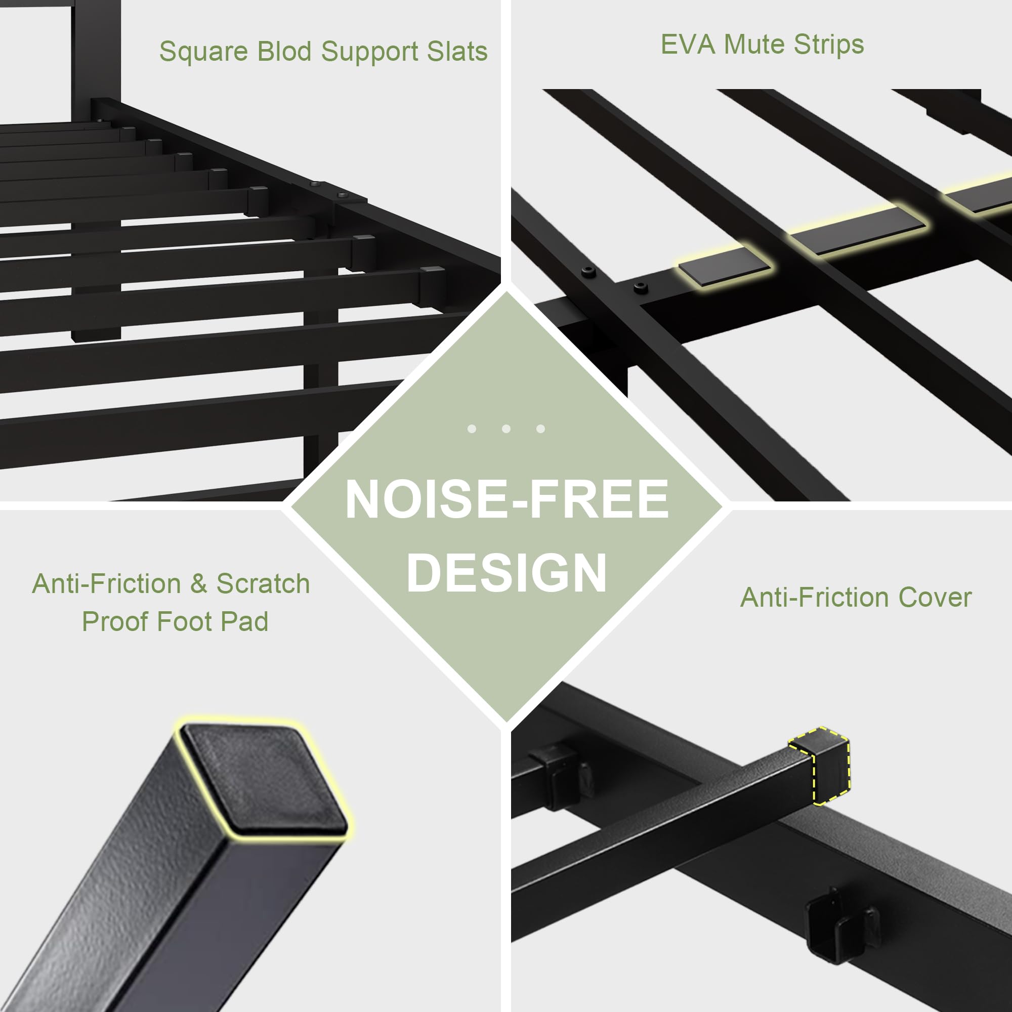 Feonase Queen Size Metal Bed Frame with Fabric Button Tufted Headboard, Platform Bed Frame with Heavy Duty Metal Slats, 12" Storage Space, Noise Free, No Box Spring Needed, Dark Grey