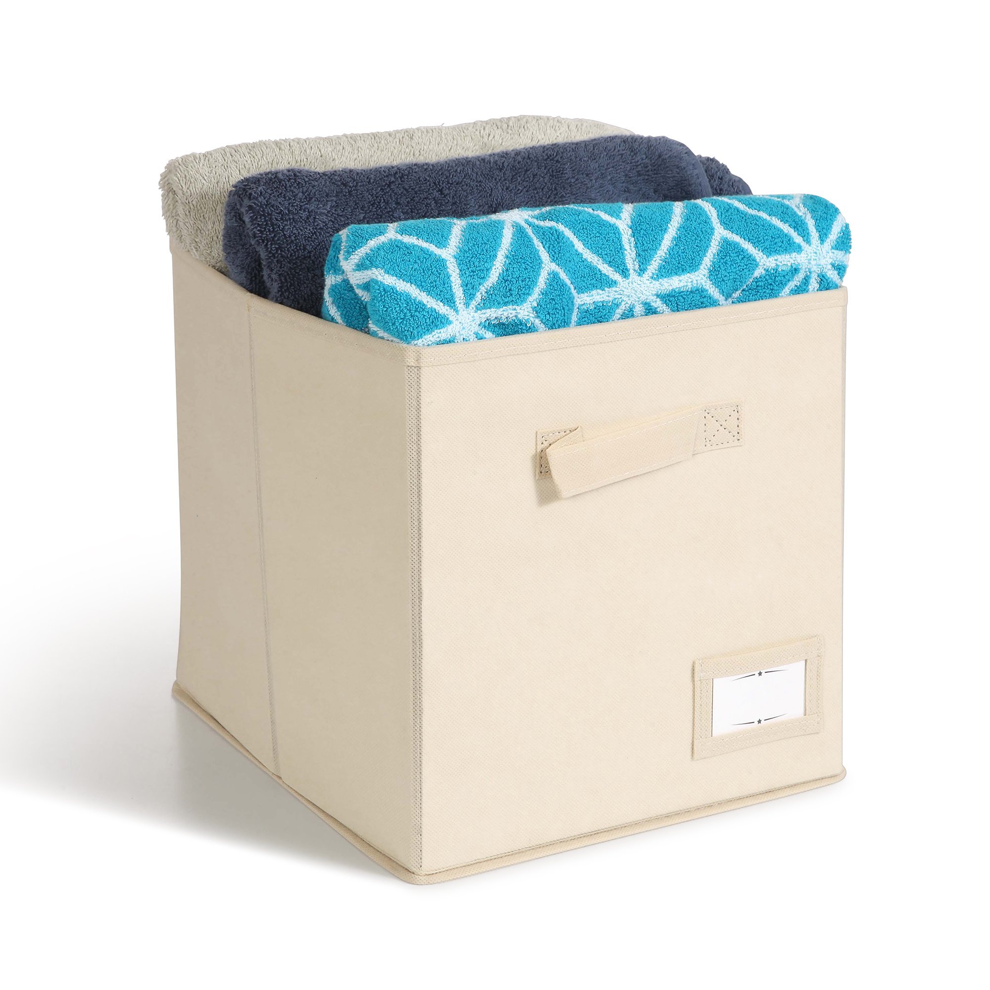 Safari Foldables Two Handle Foldable Fabric Storage Cube Closet Organizer, Cream Beige, Pack of 6