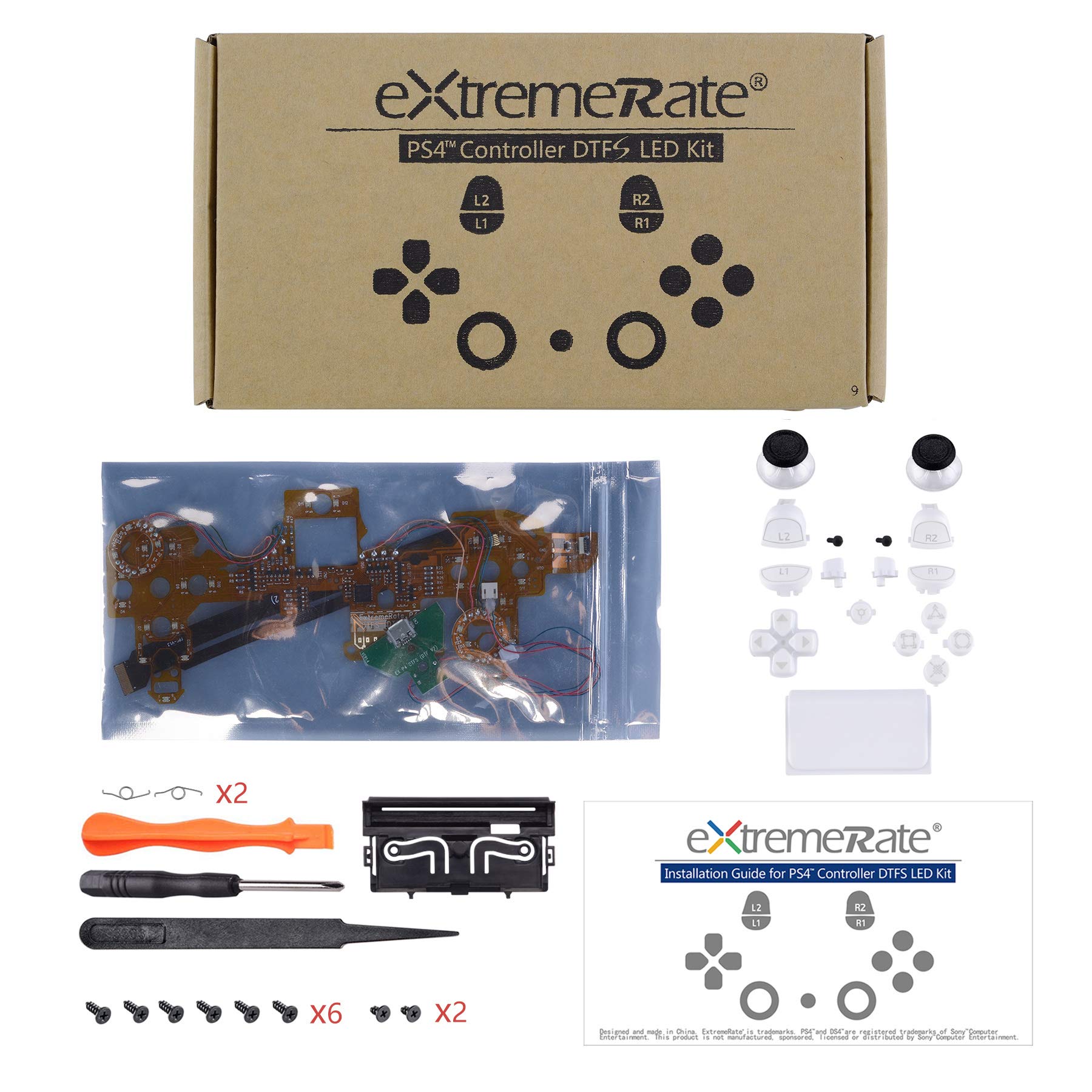 eXtremeRate 7 Colors 9 Modes Button Control DTFS (DTF 2.0) LED Kit, Scarlet Red Classical Symbols Multi-Colors Luminated D-pad Thumbsticks Face Buttons for PS4 Controller - Controller NOT Included