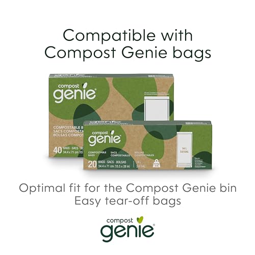 Compost Genie Kitchen Compost Bin, White Stainless-Steel Large, 3.6 Gallon, Indoor Odorless Composting, Hands-Free, Washable Parts, Includes 8 Tear-Off Compostable Bags and 4 Carbon Filters