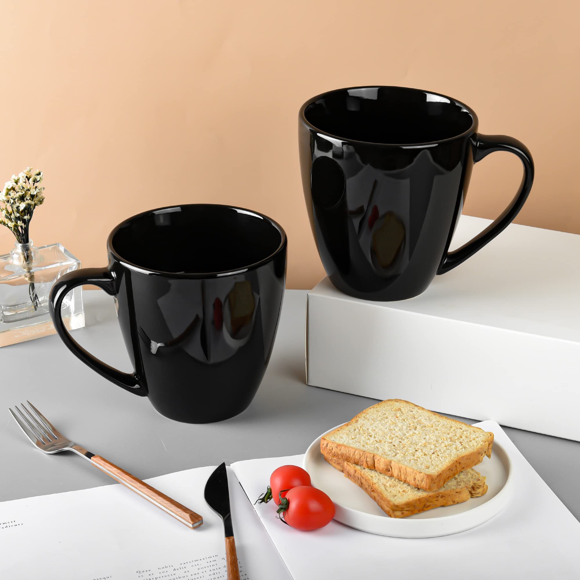 CAILIDE 39oz Large Coffee Mug Ceramic Tea Cup for Office and Home Big Capacity with Handle also for Soup, Cereal and Salad(black
