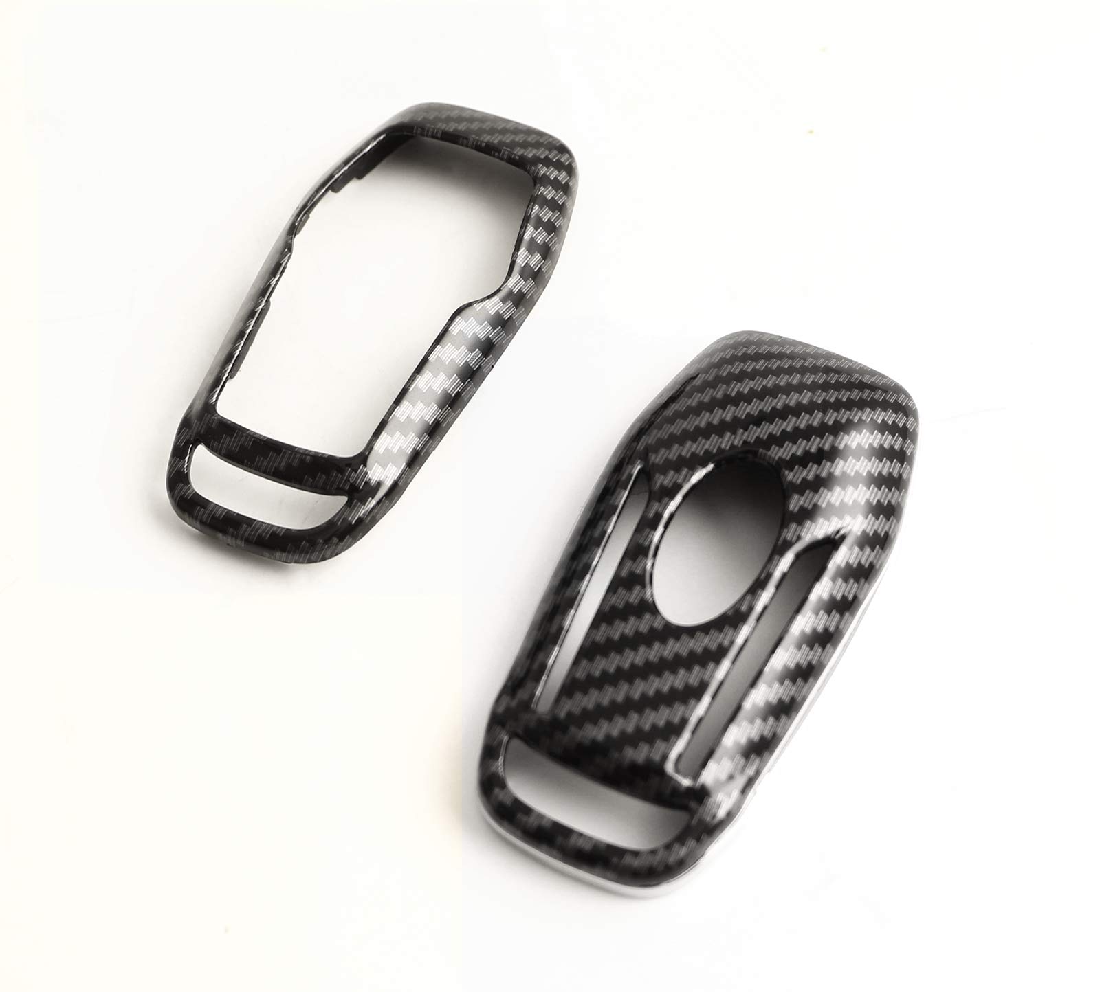 Black Glossy Carbon Fiber Key Fob Cover Case Key Fob Shell with Keychain Compatible with Ford Mustang 4/5 Buttons Smart Key