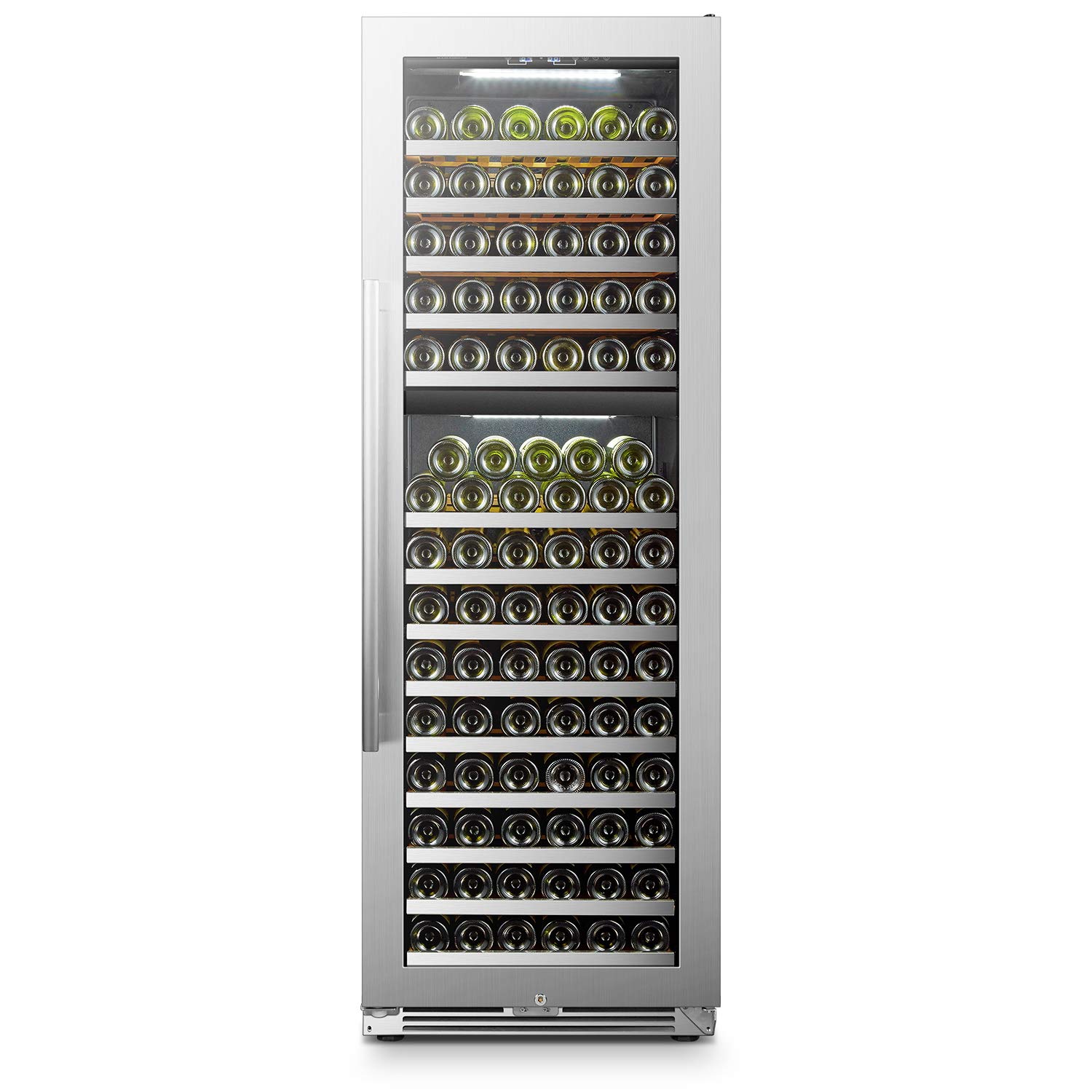 LANBOPRO Wine Cooler Refrigerator 153 Bottle Built-in Dual Zone Wine Cooler, Seamless Stainless Steel Trimmed Door, 24 Inch