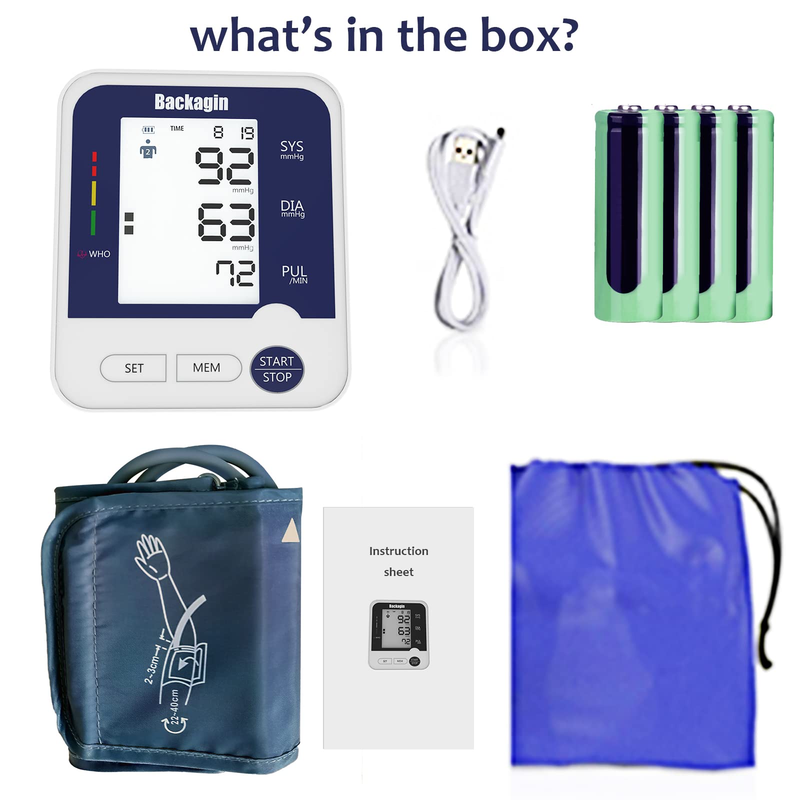 Backagin Home Blood Pressure Machine Upper Arm, Portable Digital High Blood Pressure Monitor with Large LED Screen Backlit Display, BP Cuff Automatic, with Extended Large Cuff Arm, 2x99 Memories
