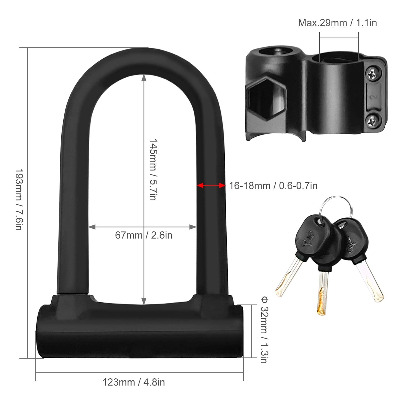 Bike U-Lock Bike Lock Heavy Duty Bicycle U Lock Secure Lock with Mounting Bracket Bicycle Cycling Locks U-Lock (Color : Lock Set)