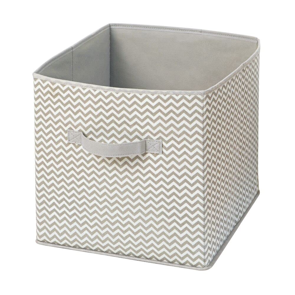 mDesign Soft Fabric Nursery/Playroom Closet Storage Organizer Bin Box with Front Handle for Cube Furniture Shelving Units - Holds Toys, Clothes, Diapers, Bibs - Spira Collection, 4 Pack, Taupe/Natural