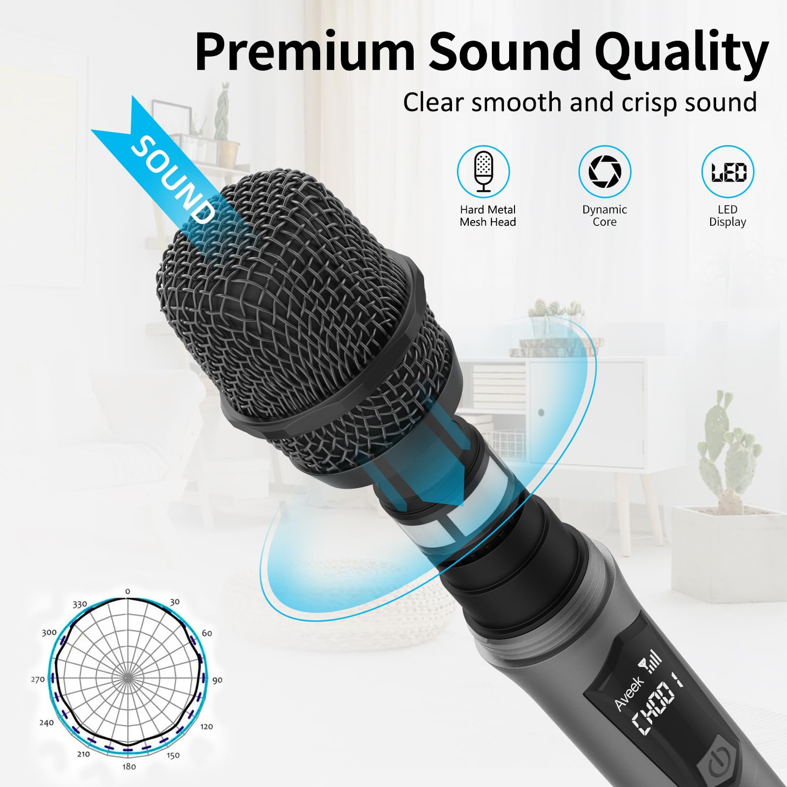 Aveek Wireless Microphones, Karaoke Dynamic Microphone for Speakers with Rechargeable Receiver(Work 6hs), for Singing, Party, Wedding, DJ, Speech (2 Packs)
