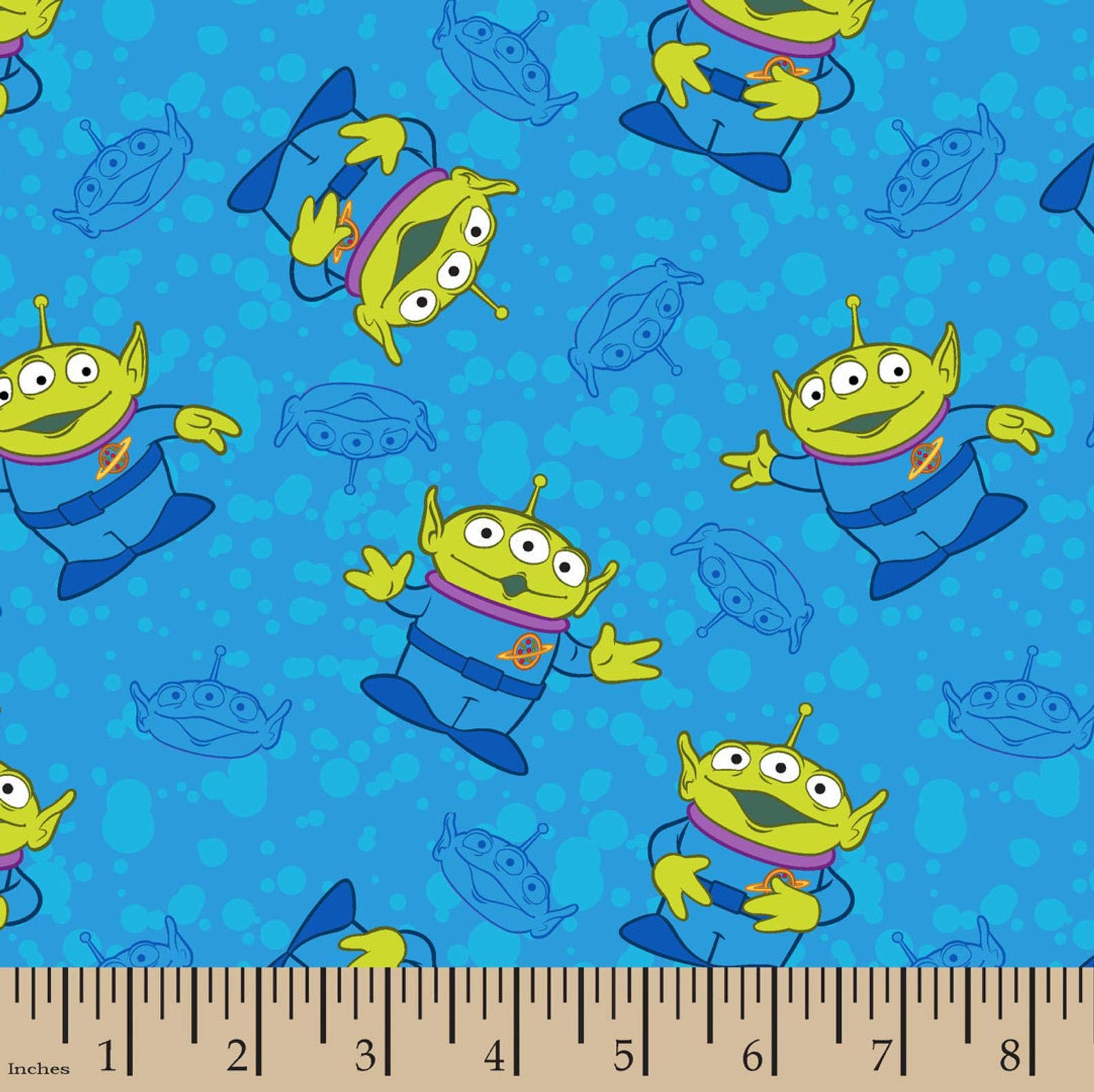 Disney Pixar Toy Story Alien Toss Blue/Lime Premium Quality 100% Cotton Fabric by 1/2 of a Yard.