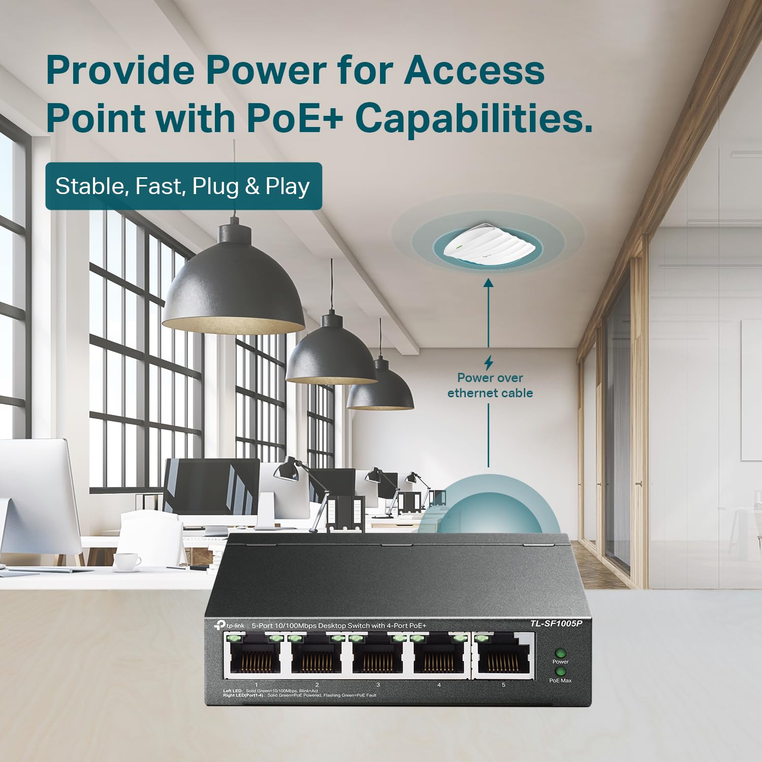 TP-Link TL-SF1005P | 5 Port Fast Ethernet PoE Switch | 4 PoE+ Ports @67W | Desktop | Plug & Play | Sturdy Metal w/ Shielded Ports | Fanless | Extend & Priority Mode