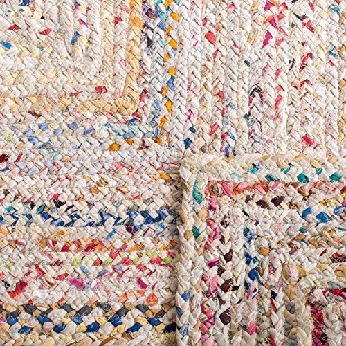 SAFAVIEH Braided Collection Accent Rug - 3' x 5', Ivory & Multi, Handmade Boho Reversible Cotton, Ideal for High Traffic Areas in Entryway, Living Room, Bedroom (BRD210B)