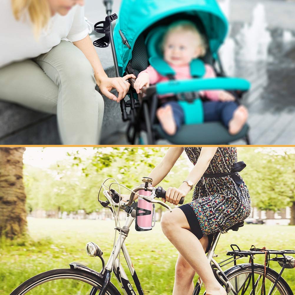 Badiano 2 Pack Stroller Drink Holders for Cups or Bottles, Universal for Bicycle, Wheelchair, Trolleys, 360 Rotation