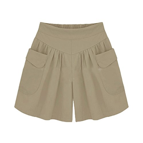 Hot Sale Drawstring Shorts, Thenlian Women Plus Size Solid Loose Hot Pants Pockets Lady Summer Casual Shorts (2XL, Khaki)