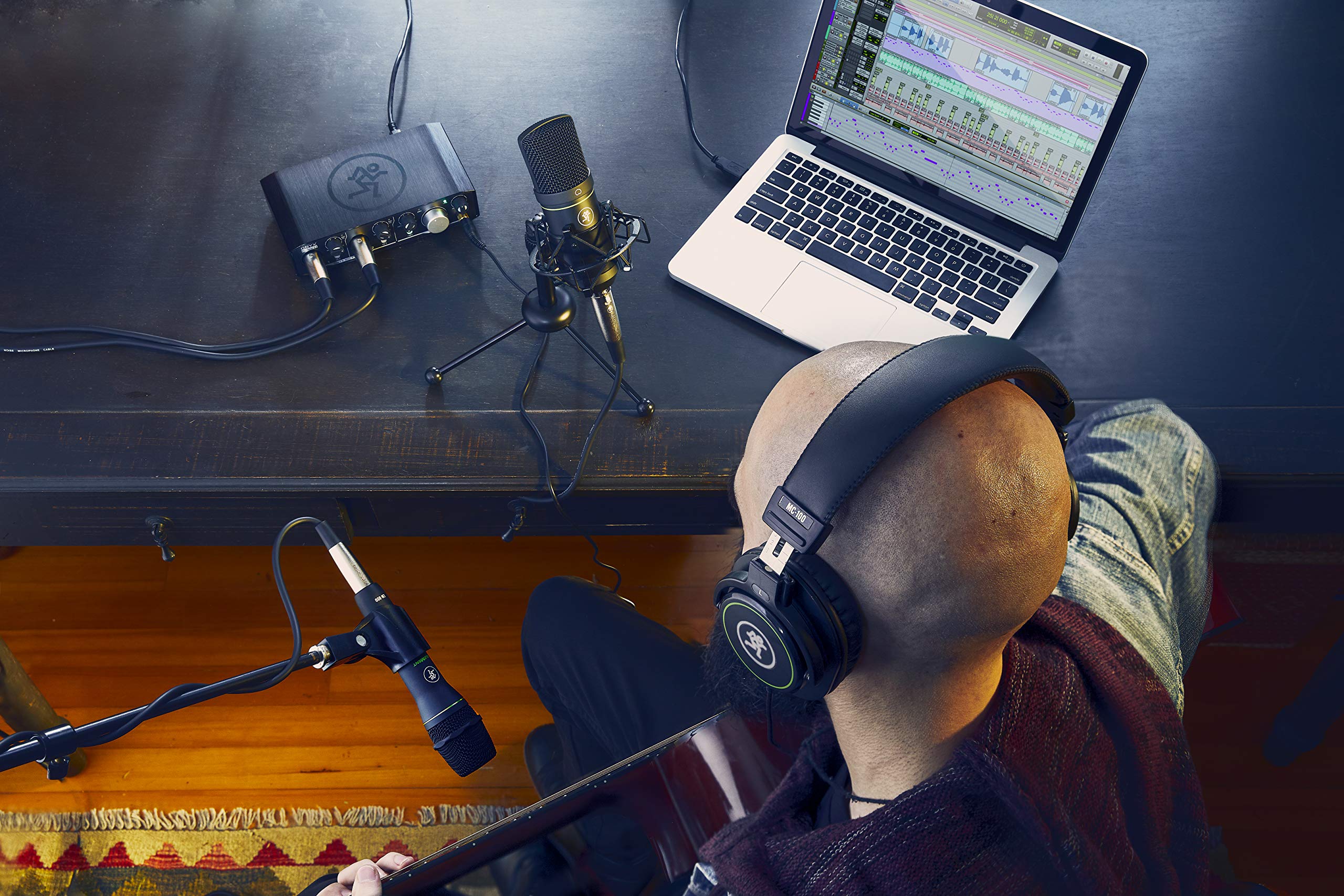 Mackie Producer Bundle with Onyx Producer interface, EM89D dynamic mic, EM91C condenser mic and MC-100 headphones.