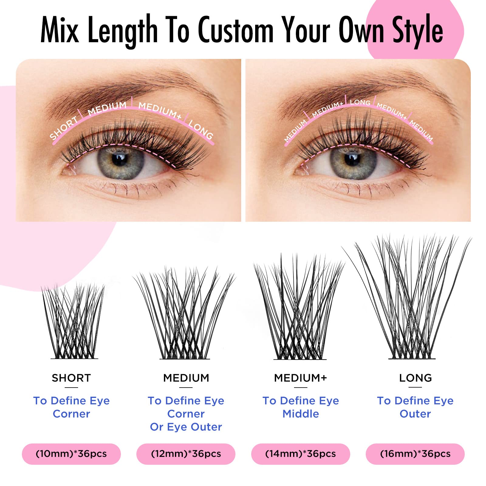 Bepholan Lash Clusters 84pcs DIY Eyelash Extension lndividual Lashes Natural Lash Clusters Wispy Cluster Lashes Lash Extension Clusters False Mink Lash Cluster Mix Black C03B-84B