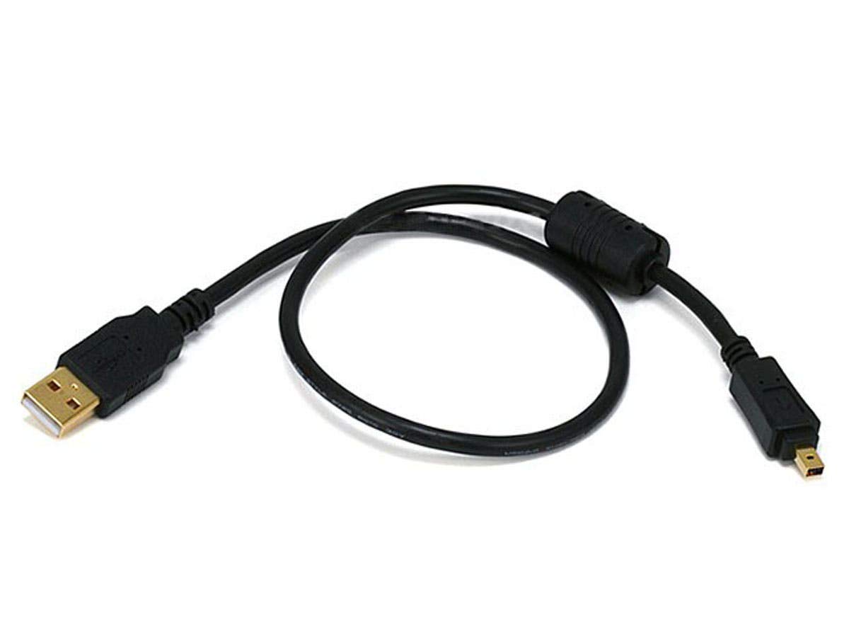 Monoprice 1.5-Feet USB 2.0 A Male to Mini-B 4pin Male 28/24AWG Cable with Ferrite Core (Gold Plated) (105451)