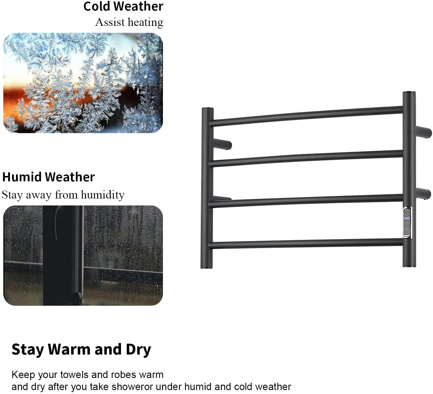 SHARNDY Towel Warmer with Built-in Timer ETW29 for Bathroom Wall Mounted Bath Towel Heater Plug-in Electric Heated Towel Rack Black