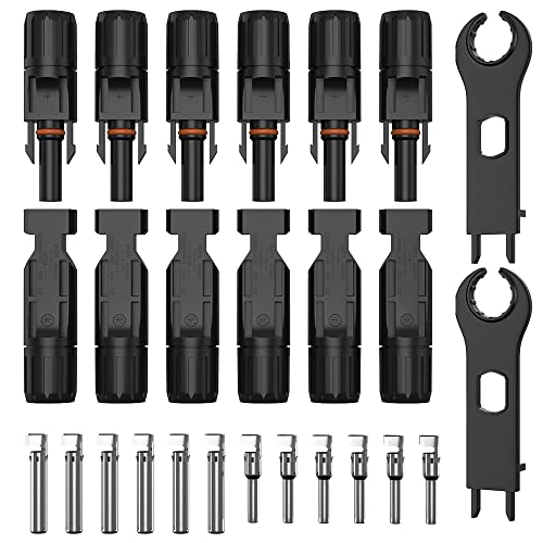 Bateria Power 12PCS Solar Cable Connectors, Male&Female IP67 Waterproof Solar Panel Connectors with Spanners
