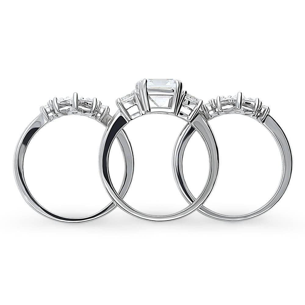 BERRICLE Sterling Silver 3-Stone Wedding Engagement Rings Emerald Cut Cubic Zirconia CZ 7-Stone Ring Set for Women, Rhodium Plated Size 7