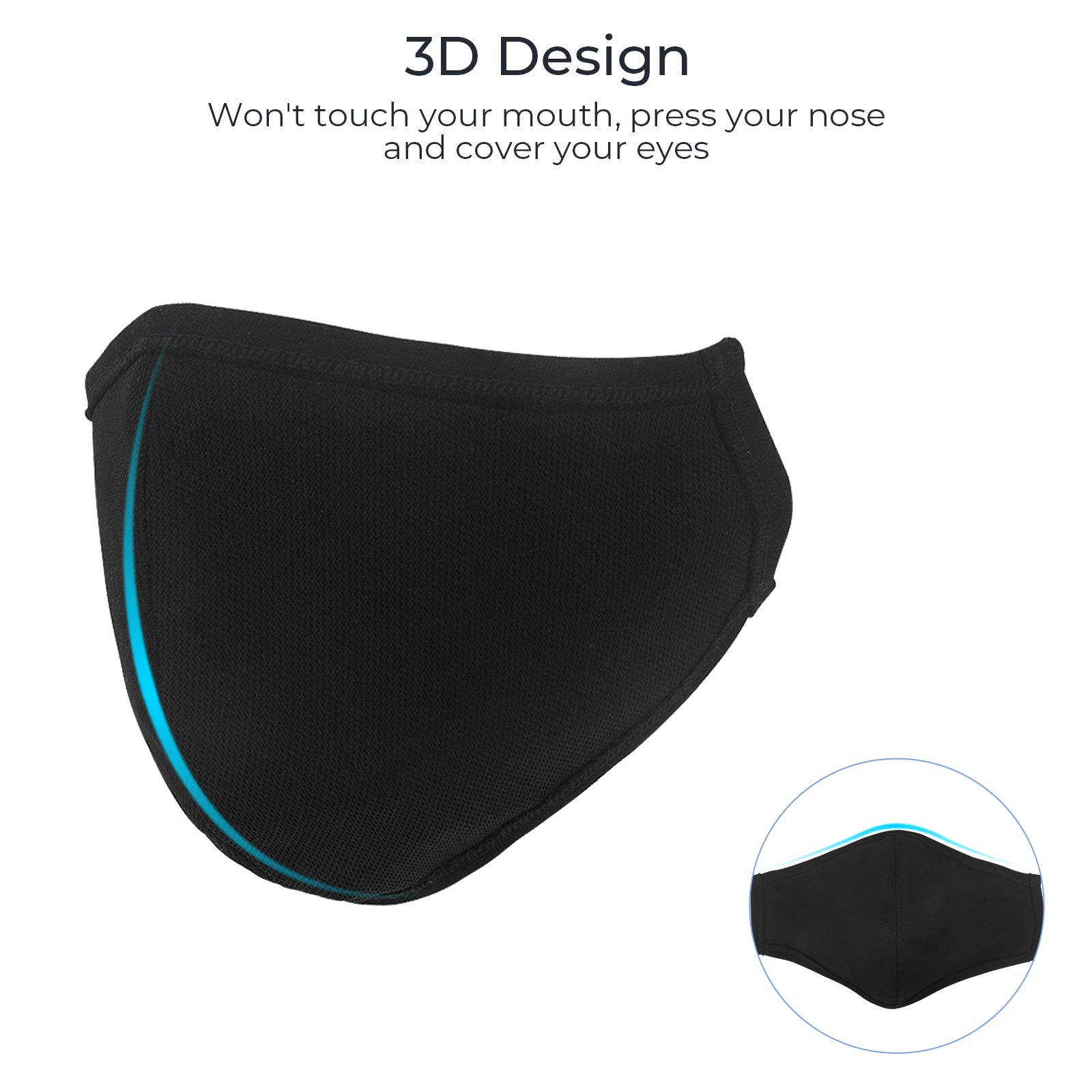 Black Extra Large Adult Cloth Face Protective Shields, 3-Ply Adjustable Reusable Comfort Safety Shield Protection for Office Work Outdoors (3 Pack)