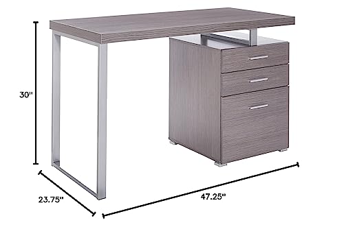 Monarch Specialties Left or Right Facing 47-Inch Modern Home Office Computer Study Writing Desk with Filing Drawer, 48"L, Grey & Silver