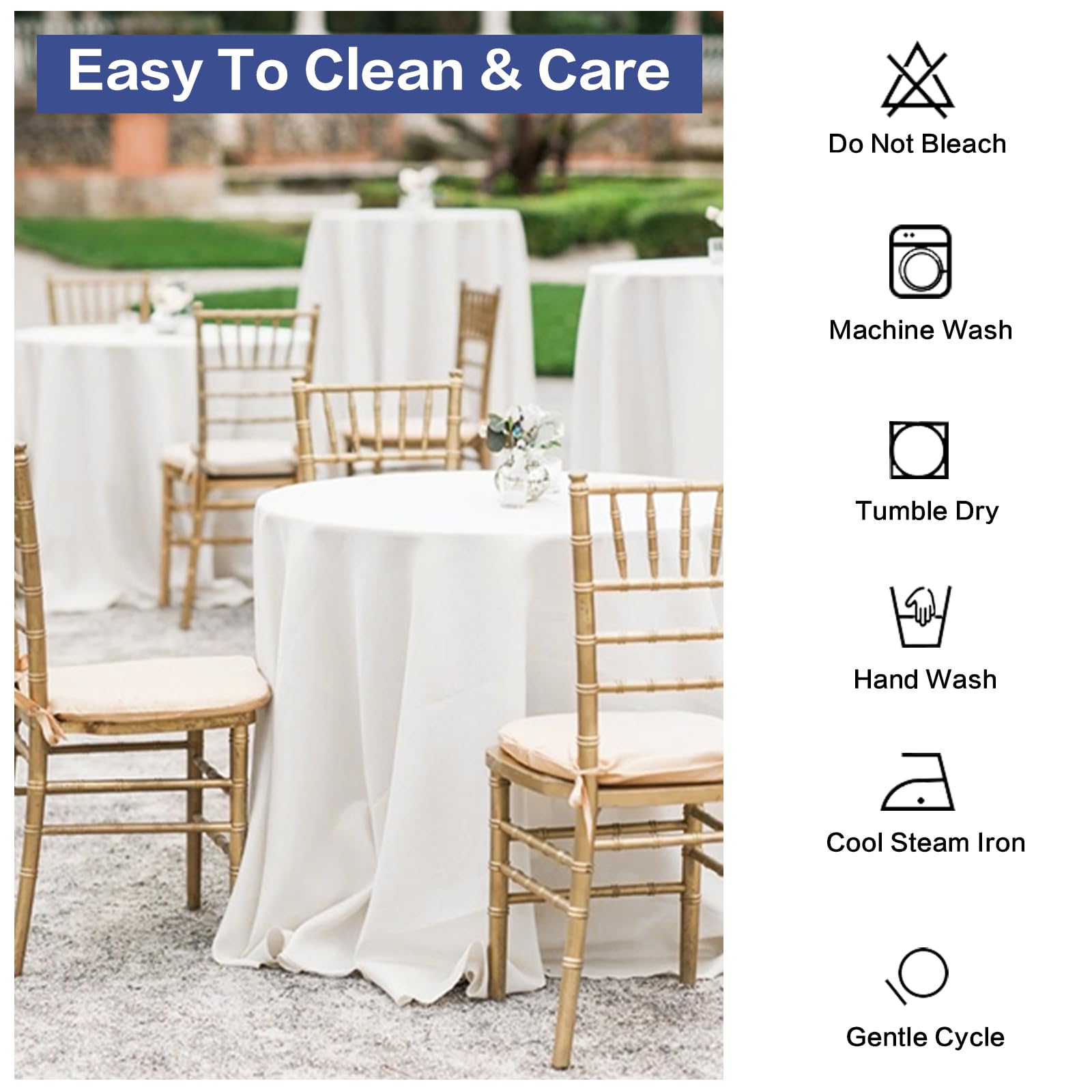 GFCC 48 Inch Round Tablecloth - Round Polyester Tablecloth Round Table Cover Table Cloth for Event Wedding Birthday Party Banquet Restaurant, White