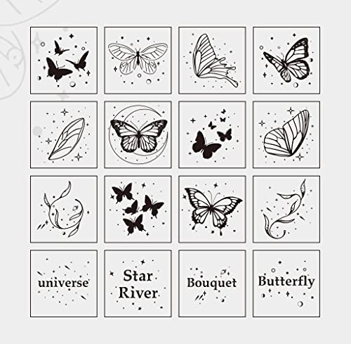 Cliocoo 16cs Wood Rubber Stamp Set, Moon&Star Decorative Wooden Stamp Set, Universe Planet Stamp for Art Craft, Journal, Diary, Scrapbook, Planner, Letter, Card Making M-26 (5-Butterfly)