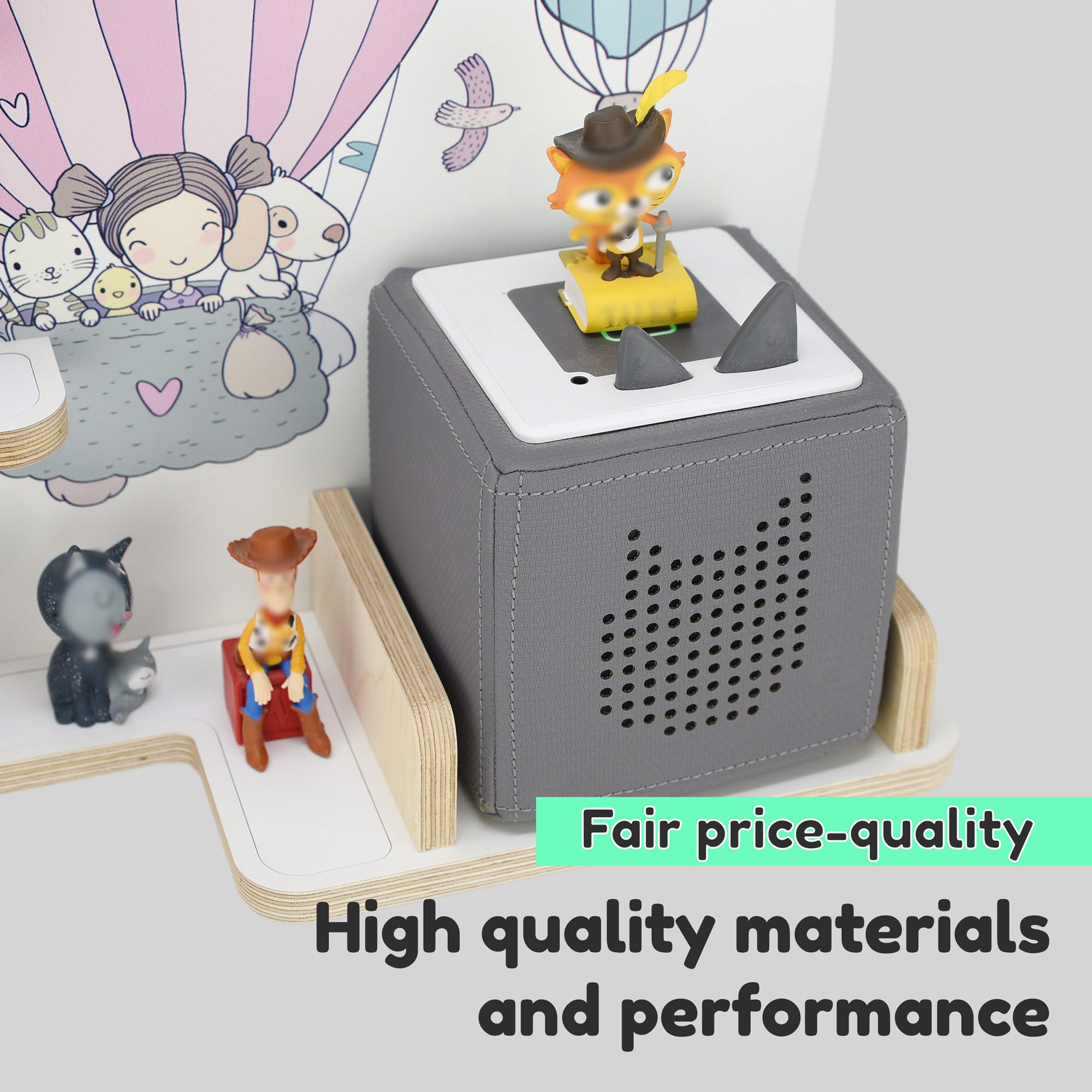 stadtecken Wooden Shelf for Music Box I Suitable for The Toniebox and ca. 35 Tonies I Perfect Storage in The Children's Room I for Setting up or Hanging (Medium, Up)